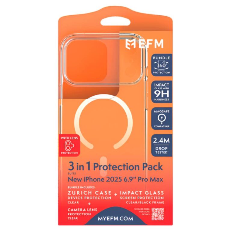 EFM 3-in-1 Case Screen Armour and Camera Lens Armour Bundle (Suits iPhone 17 Pro Max) - Clear ...