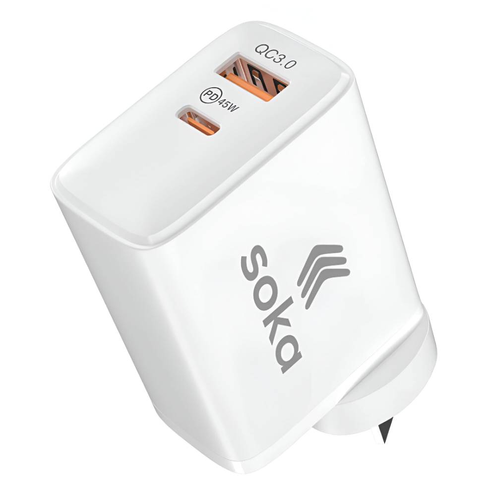 Buy Soka 45W Gan3 Fast Wall Charger Adapter [USB C + USB A] - White ...
